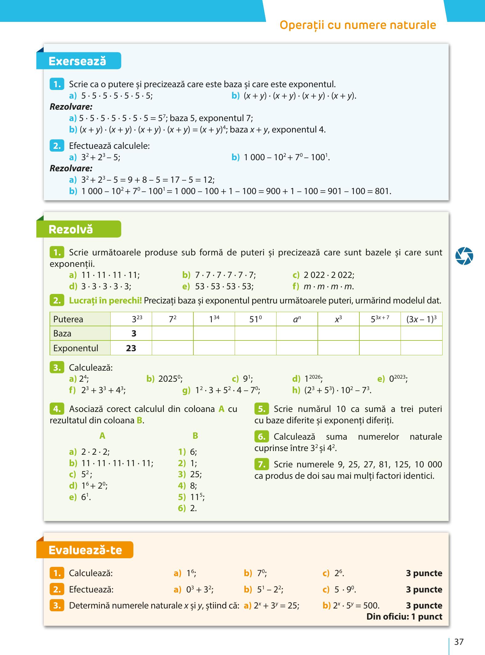 Matematică, clasa a V-a, Editura Paralela 45, Unitatea I: ”Numere naturale”