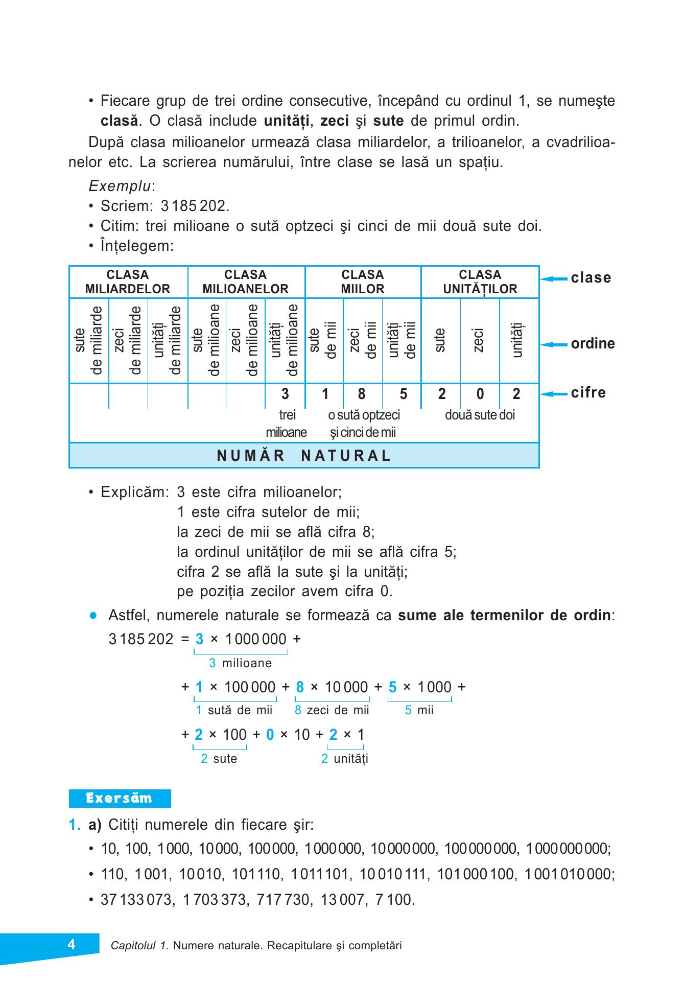 Matematica, clasa 5, Numere naturale. Recapitulare și completări