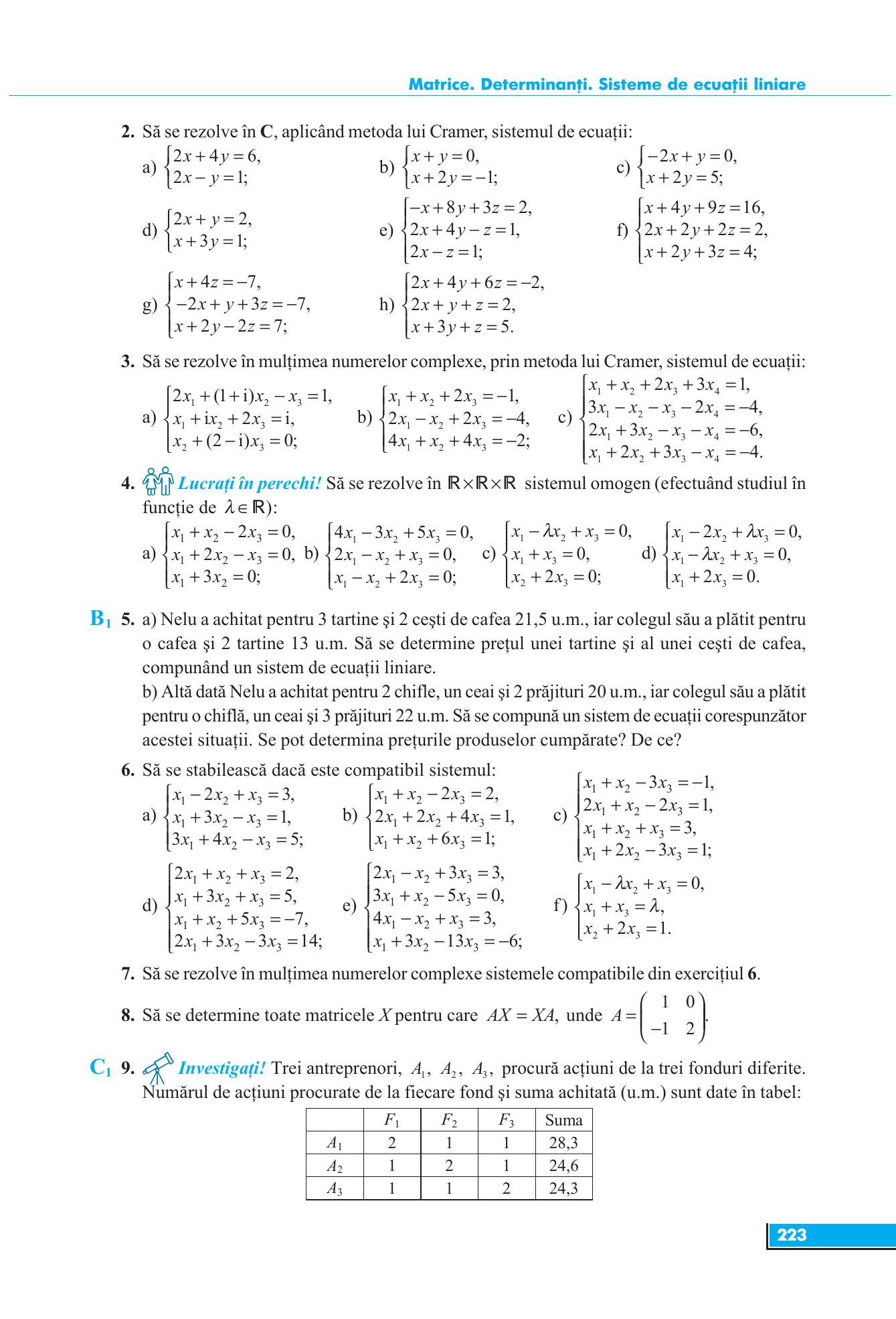 MATEMATICA, clasa 11, Editura Prut, 2020, Modulul 7, Matrice, pag. 185-229