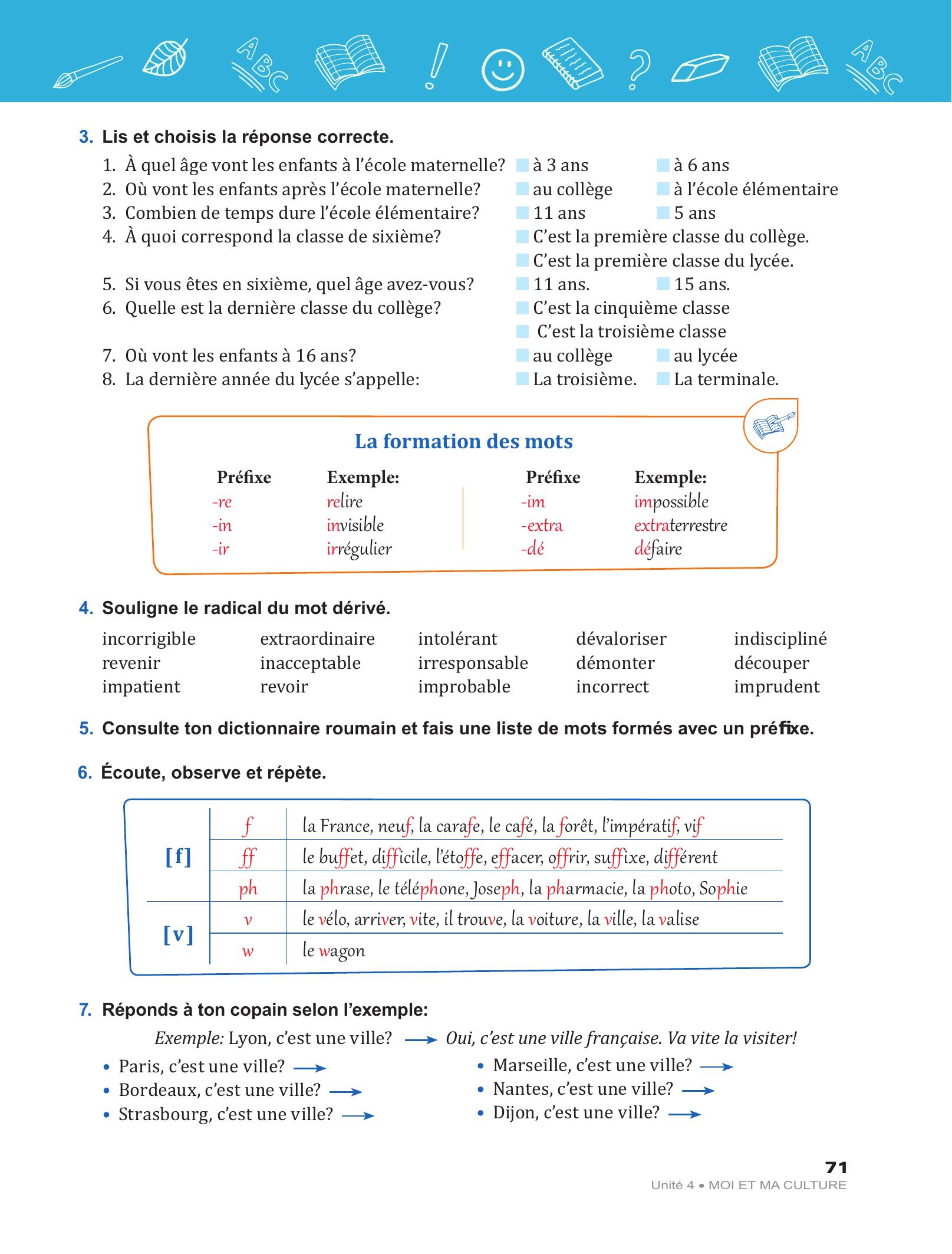 Le français A2.1, Unité 3 et 4