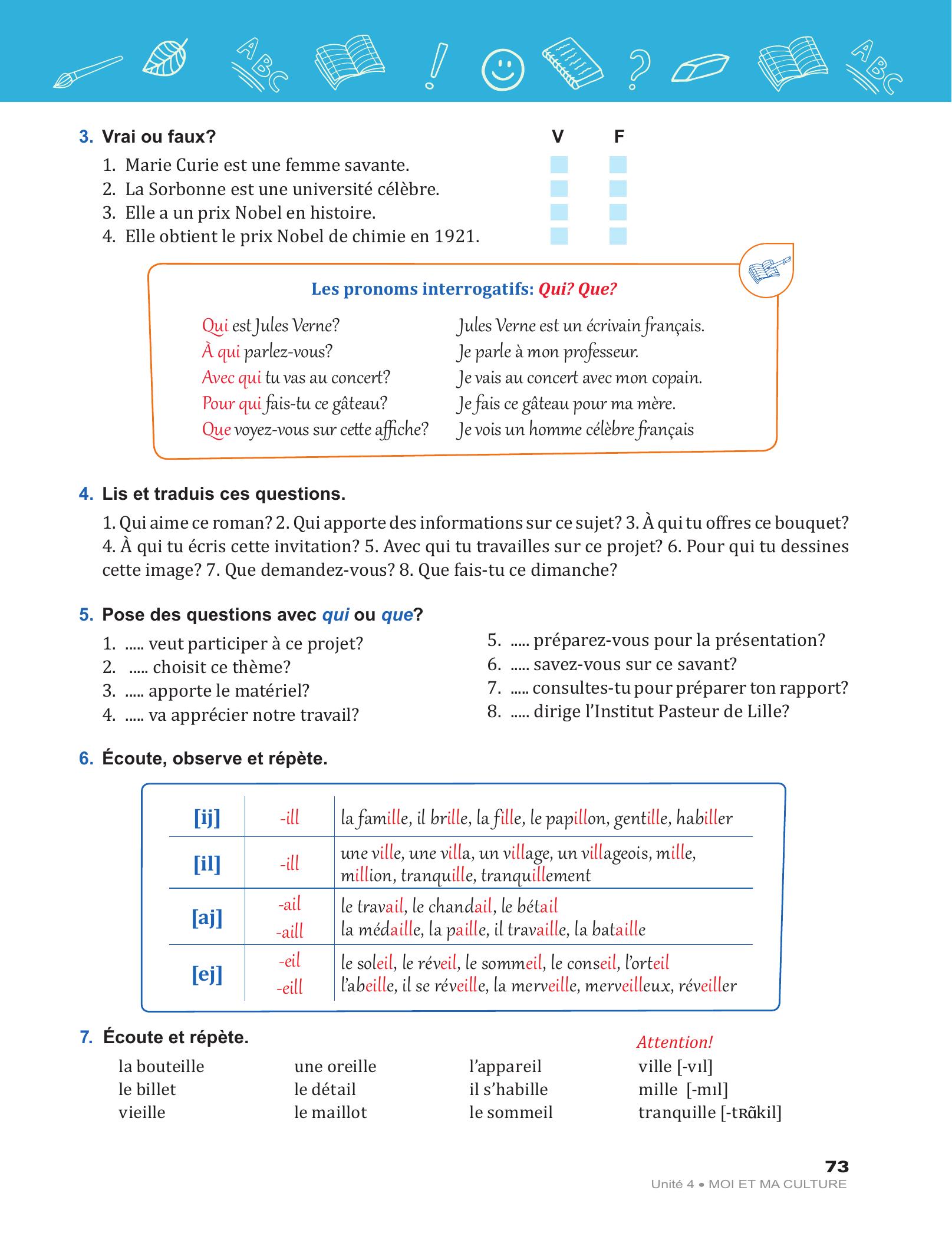 Le français A2.1, Unité 3 et 4