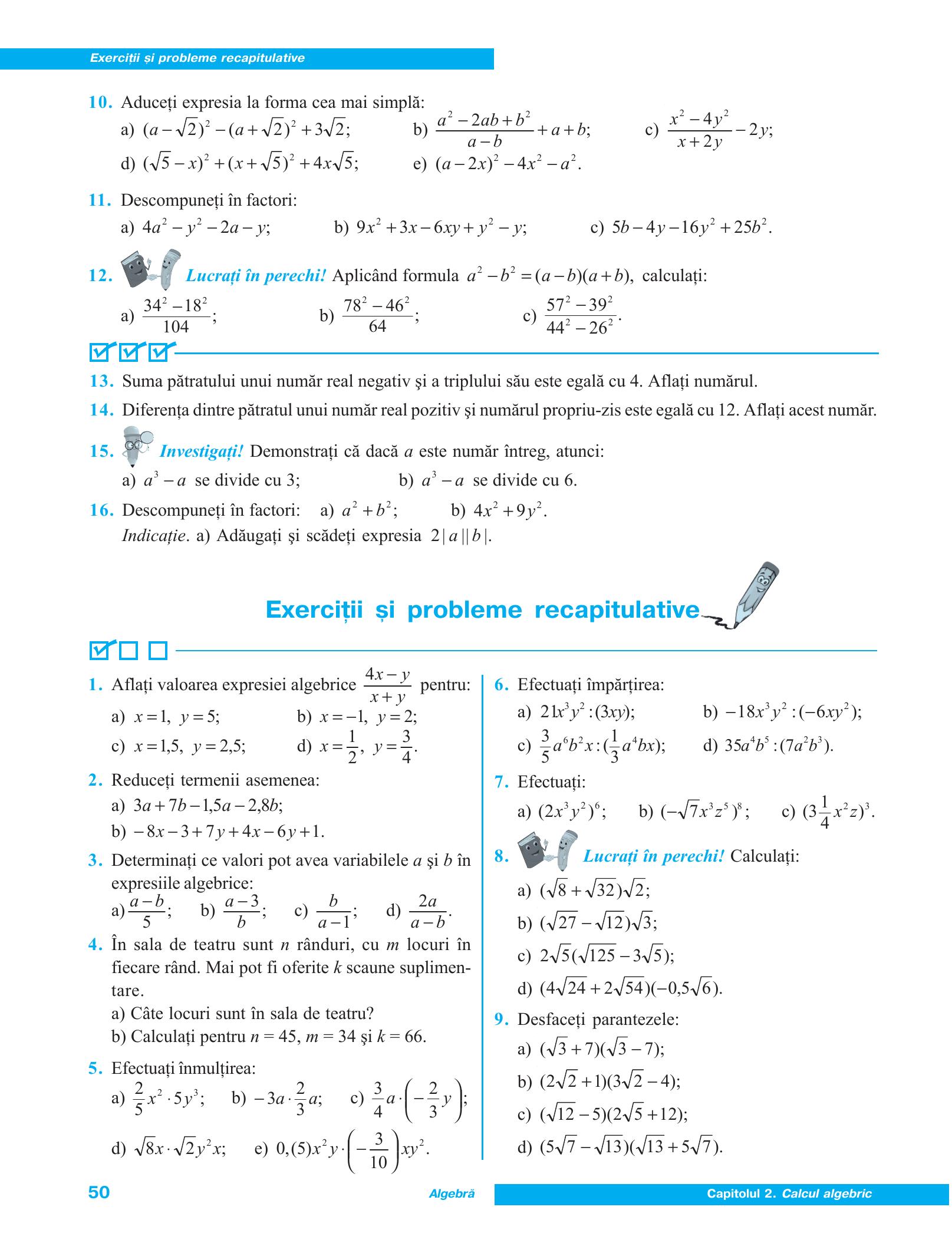 Matematica, cl.VII, pag. 38-53, Calcul algebric